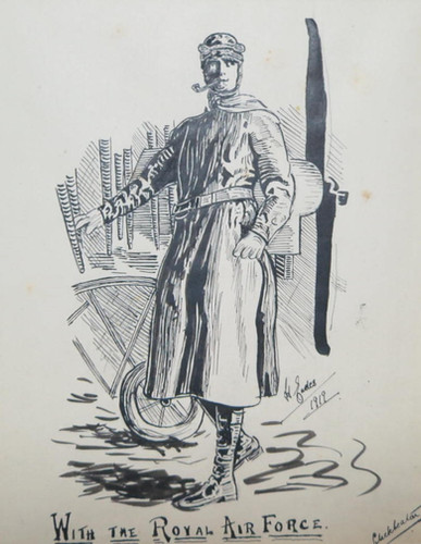 1919 Ink Drawing of a WW1 Pilot