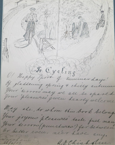1902 Ink Drawing of a Female Cyclist