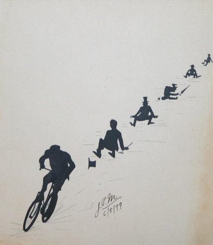 1899 Ink Drawing of a Victorian Cyclist