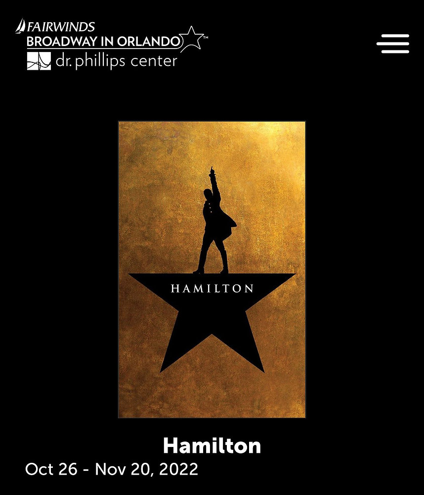 Hamilton, o musical da Broadway em Orlando. Hamilton, o musical da Broadway em Orlando.