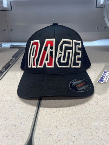 Puff Embroidery Red Rage Hat/Cardinal Background | Cgm Monogramming M