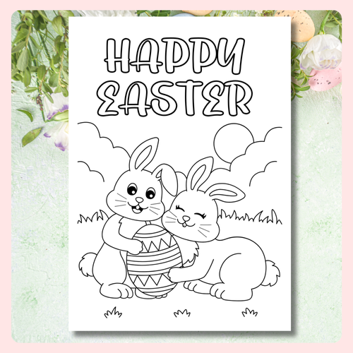 Free Happy Easter Bunny Colouring Page Printable | My Site