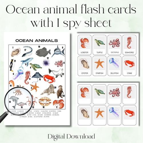 Printable Ocean Animals Flash Cards, Kid's flash cards (Digital ...