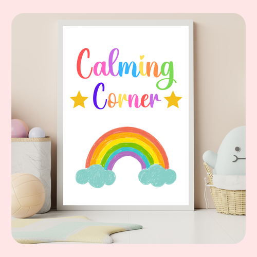 Free Calming Corner Wall Art Sign - Rainbow Mindfulness Space Printable ...