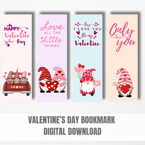 Valentine’s Day Bookmark Printable – Cute Gnome Bookmarks | Digital ...