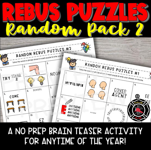 Brainteaser Rebus Puzzle Activity - Random Pack 2 | Teacherlife Firewife