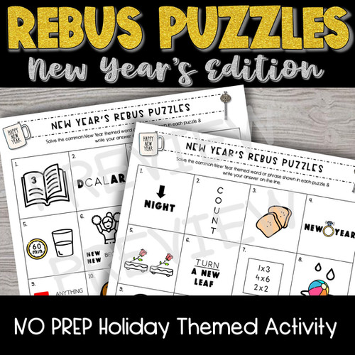 Brainteaser Rebus Puzzles - New Year's Edition | Teacherlife Firewife