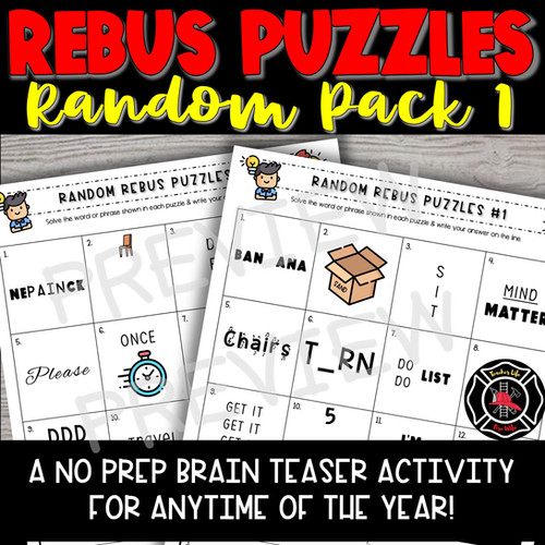 Brainteaser Rebus Puzzle Activity - Random Pack 1 | Teacherlife Firewife
