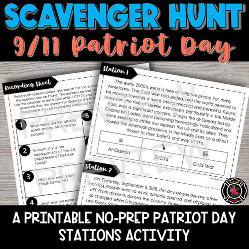Patriot Day 9-11 SCAVENGER HUNT STATIONS - Reading Comprehension ...