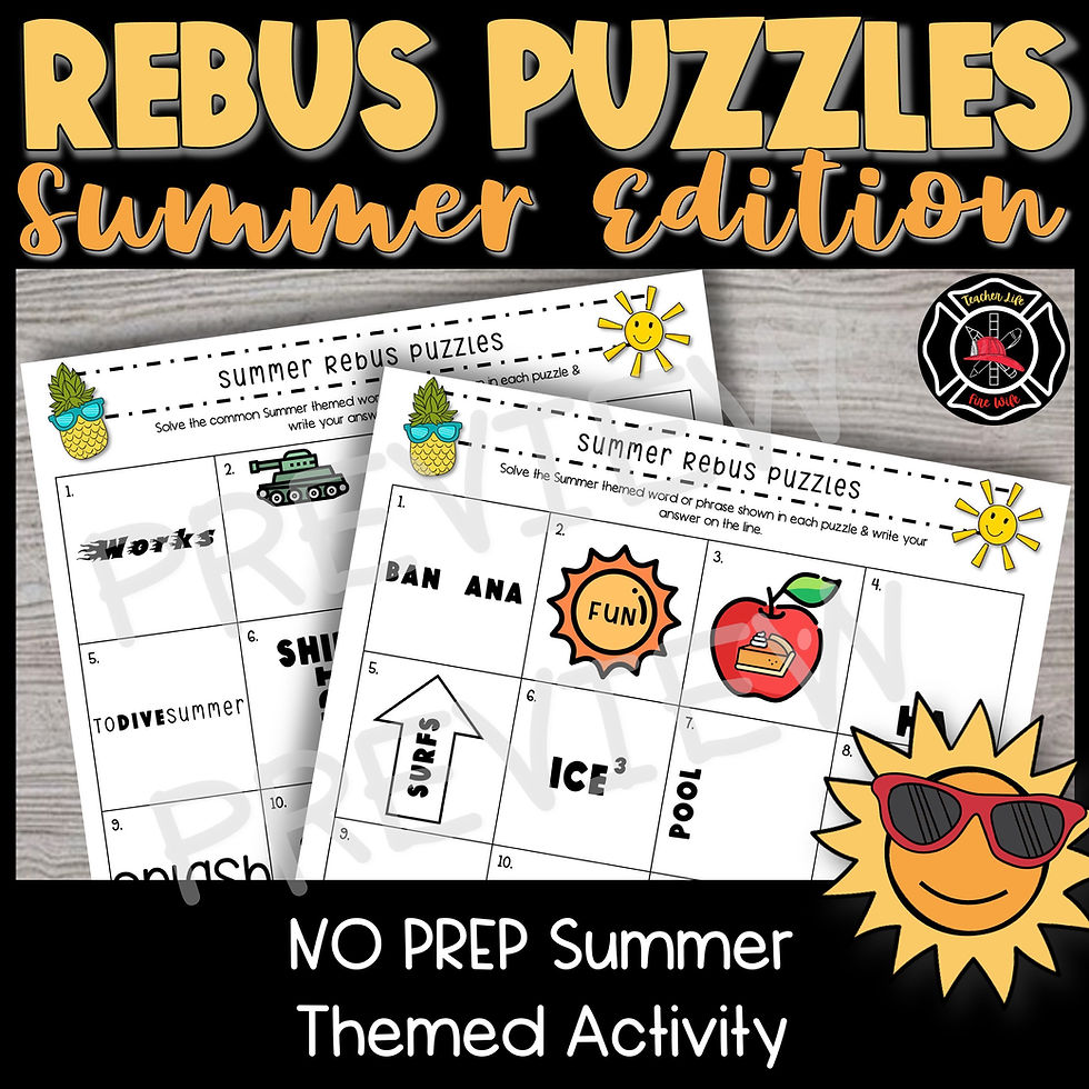 Brainteaser Rebus Puzzle Activity - Summer Edition | Teacherlife Firewife