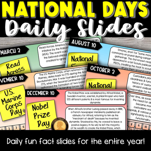 National Days Daily Writing Slides Only - COMPLETE BUNDLE | Teacherlife ...