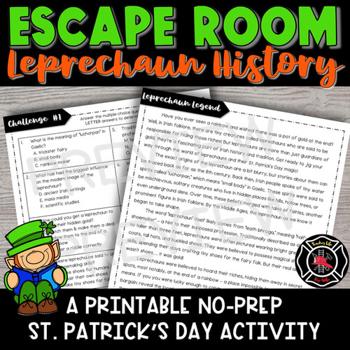 Leprechaun History ESCAPE ROOM - Reading Comprehension - St. Patrick's ...