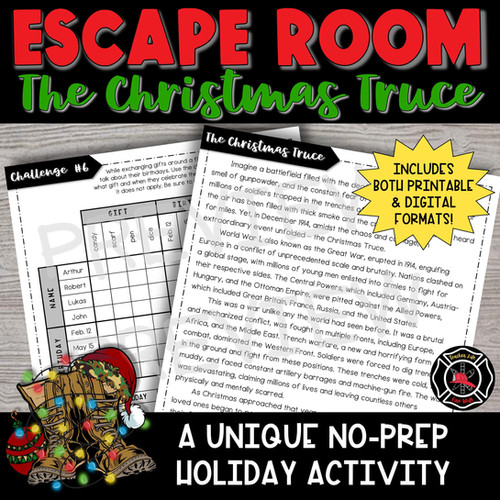The Christmas Truce - WWI - Holiday ESCAPE ROOM Activity - Reading ...