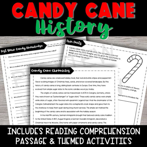 Candy Cane History - Christmas Reading Comprehension Activity ...