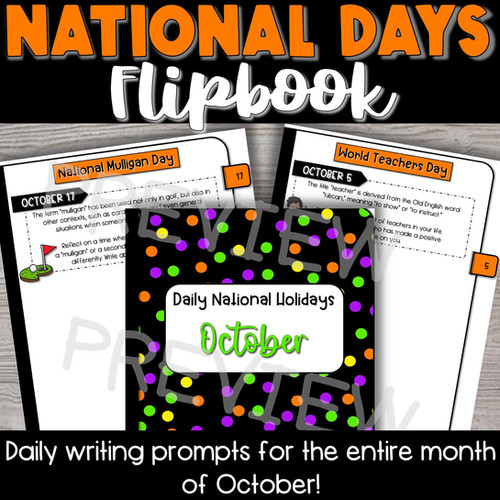 Morning Meeting National Days Daily Writing Prompts - OCTOBER ...
