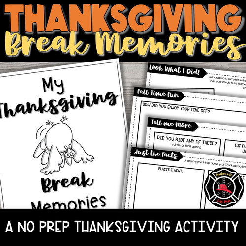 Thanksgiving Break Memory Book - Writing Activity | Teacherlife Firewife