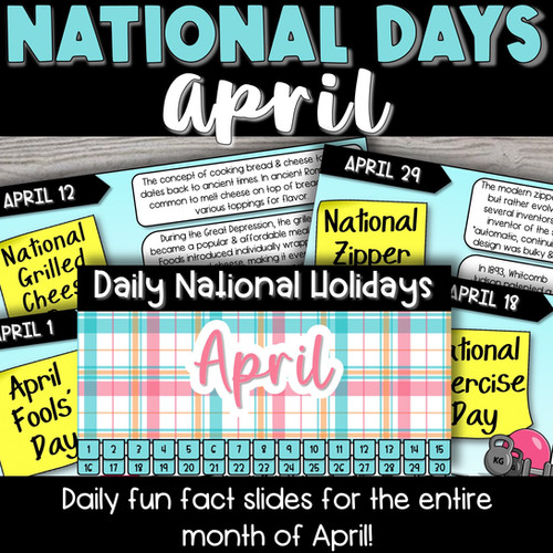 Morning Meeting National Days Daily Slides - APRIL | Teacherlife Firewife