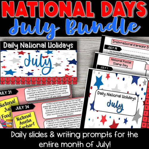 Morning Meeting National Days Daily Writing Prompts and Slides Bundle ...