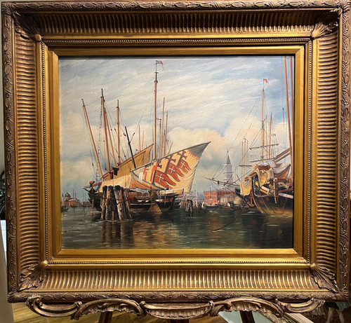 OIL PAINTING LARGE VENICE ITALIAN MASTER MEDIUM CIRCA MID 20TH CENTURY ...