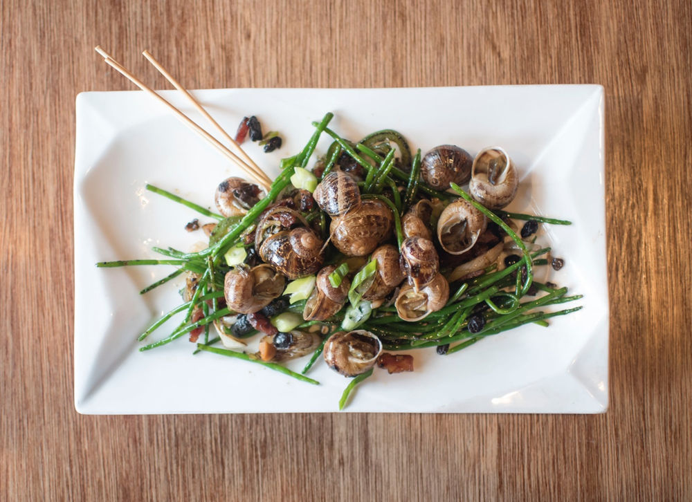 Dry Stir Fried Peconic Escargot, Jalapeno, Minced Pork, Lap Cheong ...