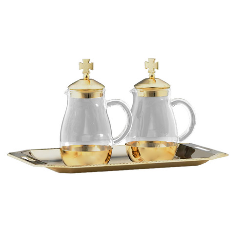 Cruets Set Cross Square Tray | Avila Catholic Shop