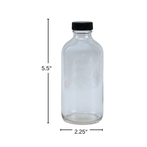8 oz. Clear Boston Round Glass Bottle with Black Cap | The Bottle Shoppe