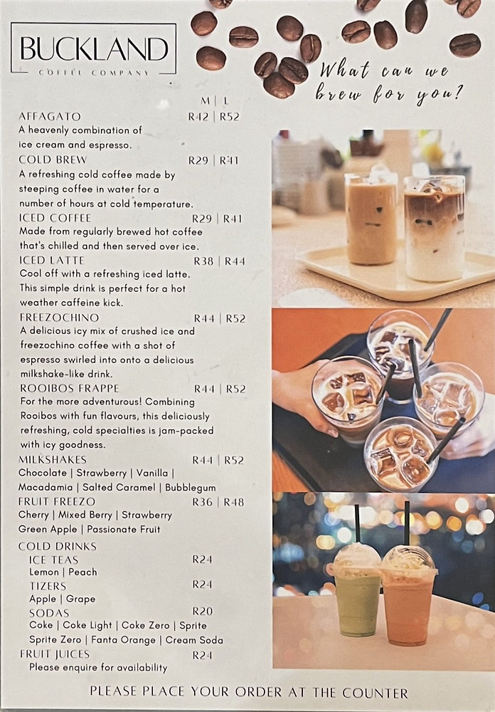 Buckland Coffee Company's New Menu