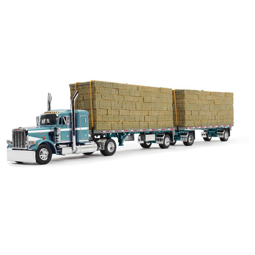 PRE-ORDER: 1/64 Peterbilt 389 w/ Utility Dual Flatbed Trailers w/ Hay ...