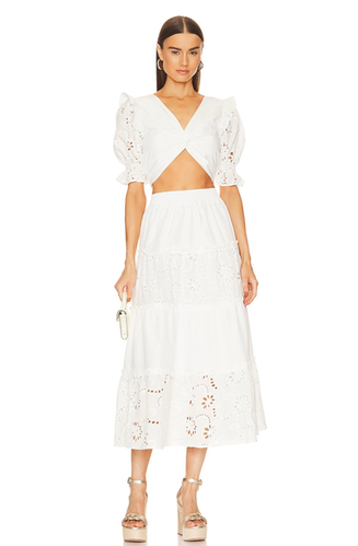 Line & Dot Pixie Knot Top & Skirt Set in White | 27 Dresses & Co