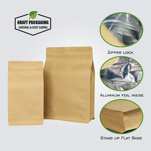 Aluminum foil laminated Gusset stand up Brown Kraft zipper pouch bag ...