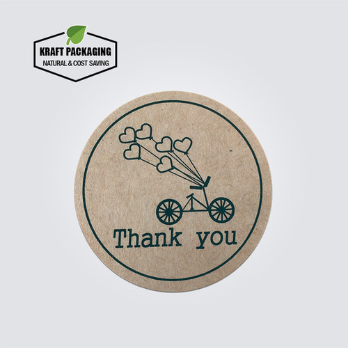 Kraft paper round Thank You text sticker with hearts printed labels ...
