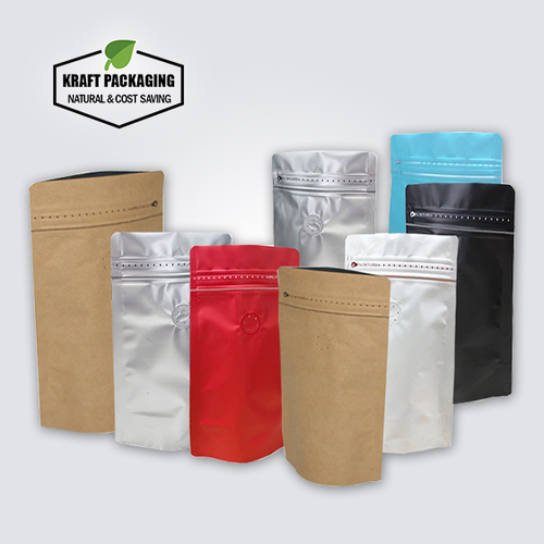 Stand up coffee pouch bag with zipper and valve | Kraft Packing Store