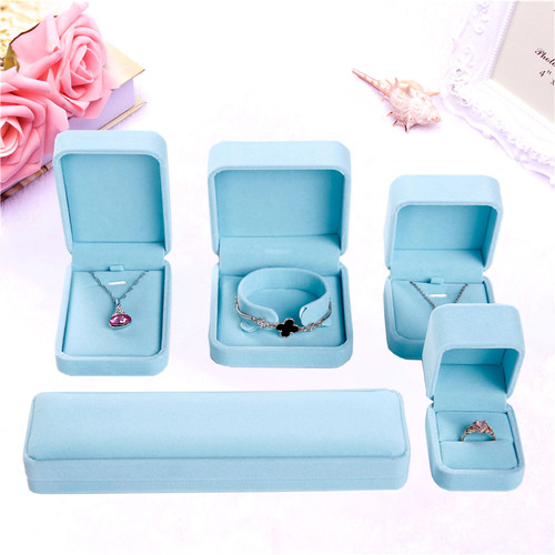 Light Blue Velvet Jewelry Boxes Packaging Wholesale | Kraft Packing Store