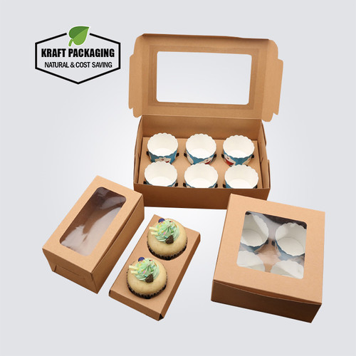 Brown Kraft Muffin Cupcake Boxes with Insert and Clear Window