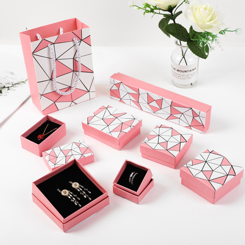 Pink Polygon Art Paper Cardboard Jewelry Gift Boxes With Foam Insert ...