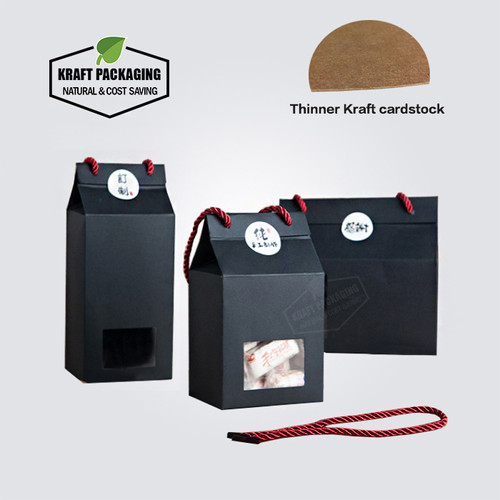 Black Kraft Boxes With Clear Window And Rope Handle | Kraft PKG Store