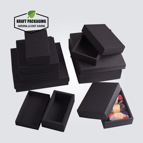 Black Kraft boxes with lid has a wide border on bottom base