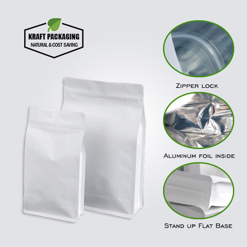 Aluminum laminated gusset stand up White Kraft zipper pouch bag | Kraft ...