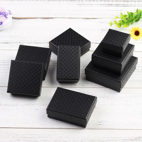 Black Diamond-textured Paper Cardboard Jewelry Gift Boxes With Foam ...