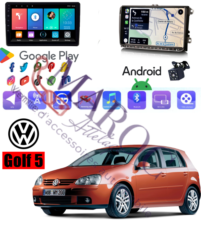 Android autoradio Volkswagen Golf 5 multimédia | Maroc Attelage