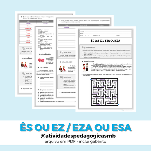 ATIVIDADE - ês ou ez - esa ou eza / ortografia | Atividades Pedagógic