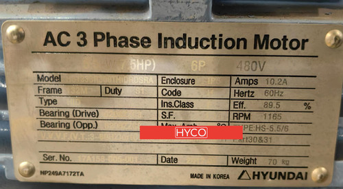 HYUNDAI ELECTRIC AC 3 PHASE INDUCTION MOTOR HS133SR309THIDRDSRA | HYCO