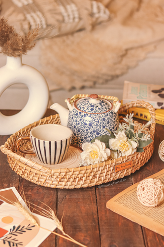 Natural Oval Cane Tray Set - 3 trays | Karighar