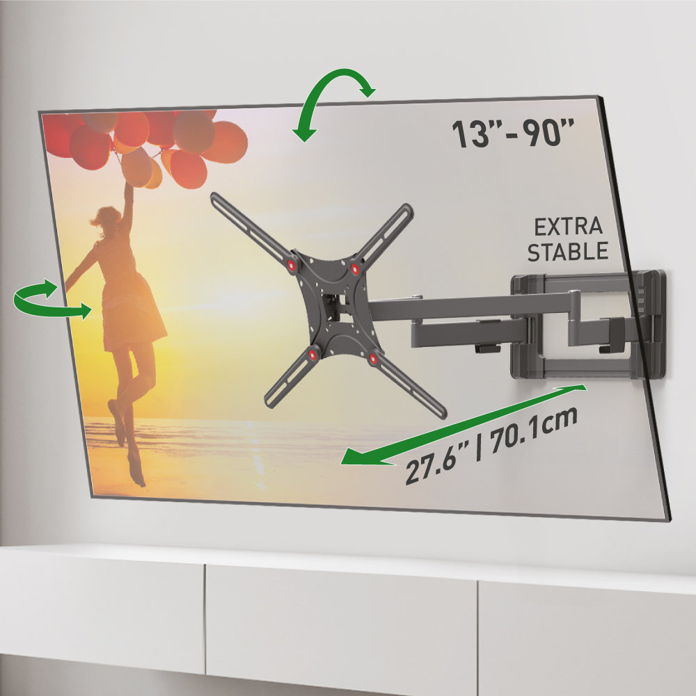 Full Motion, Dual Arm, Long TV Wall Mount - 27.6"/ 70 cm Extension ...