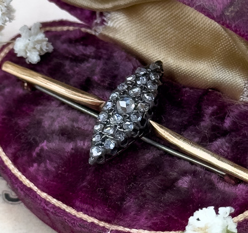 Victorian Rose Cut Navette Conversion Pin in 18K Gold & Silver ...