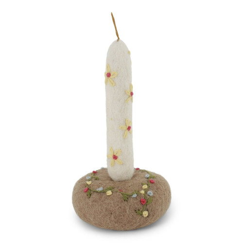 Gry & Sif Felt Candle in Holder with Small Flower Embroidery ...