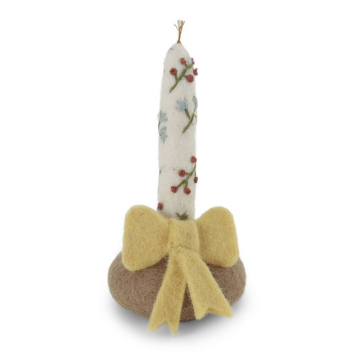 Gry & Sif Felt Candle in Holder with Light Yellow Bow ...