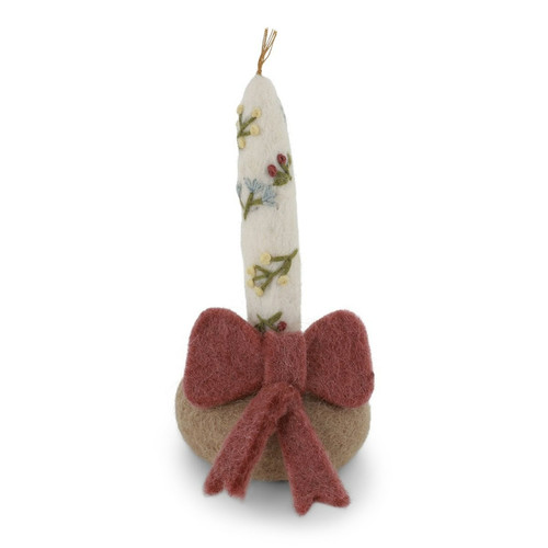 Gry & Sif Felt Candle in Holder with Dusty Red Bow | themulberrytreehouse