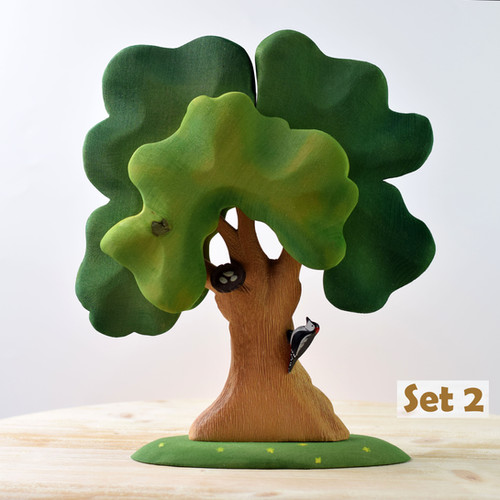 Bumbu Toys Large Wooden Oak Tree Set with Woodpecker and Nest ...