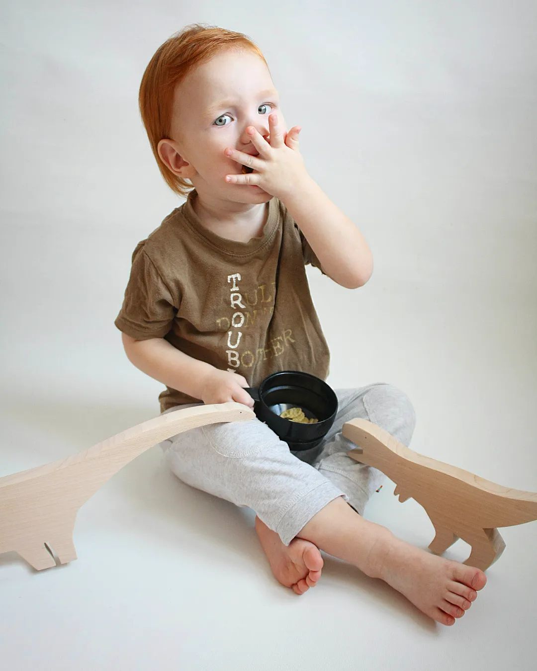 Handmade Wooden Diplodocus Dinosaur Toy Set-Natural (2 Pieces ...